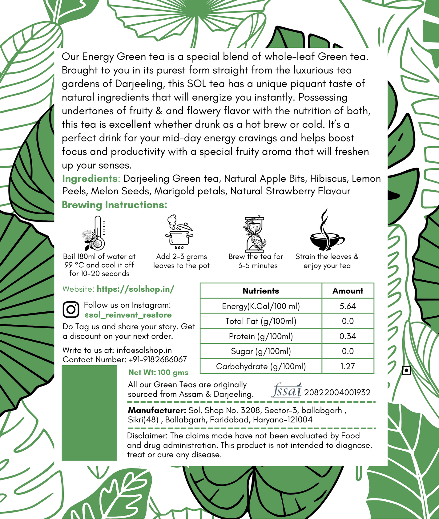 Cuppa Compassion Energy Tea, Tasty and Healthy Green Teas - Solshop