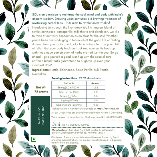 SOL Liver Detox Tea For Fatty Liver With Milk Thistle & Dandelion – Solshop